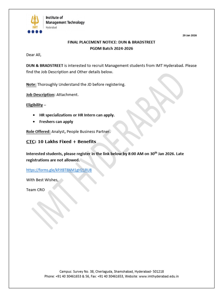 Placement Notice - Dun & Bradstreet | PDF