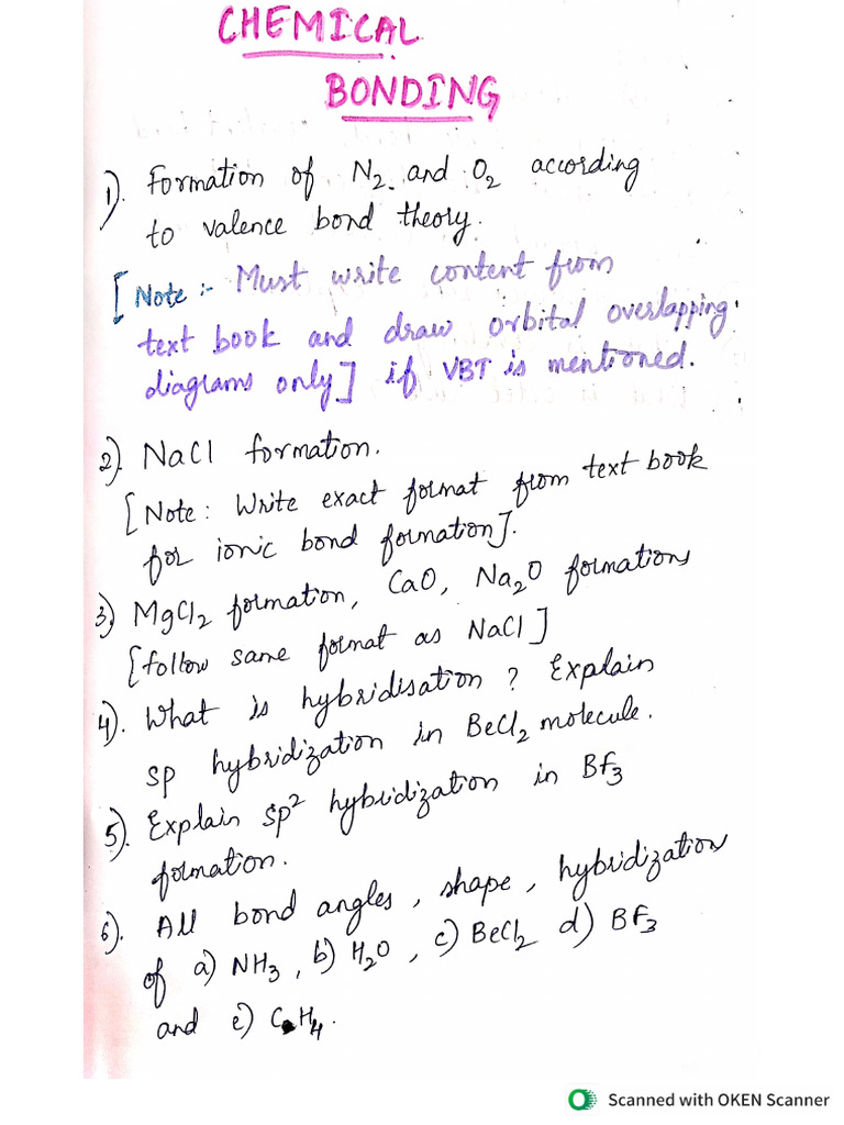 Chemical Bonding Important Questions | PDF
