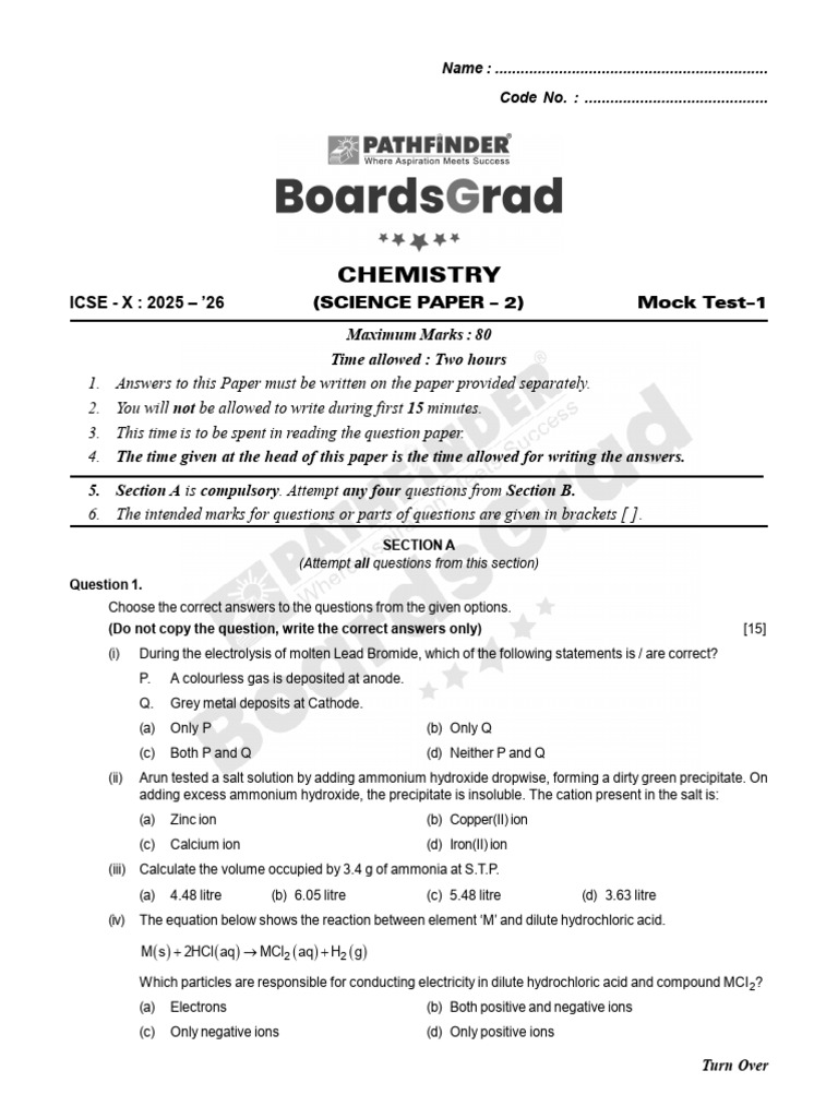 X MT 1 - Chemistry - QP | PDF | Salt (Chemistry) | Chemical Compounds