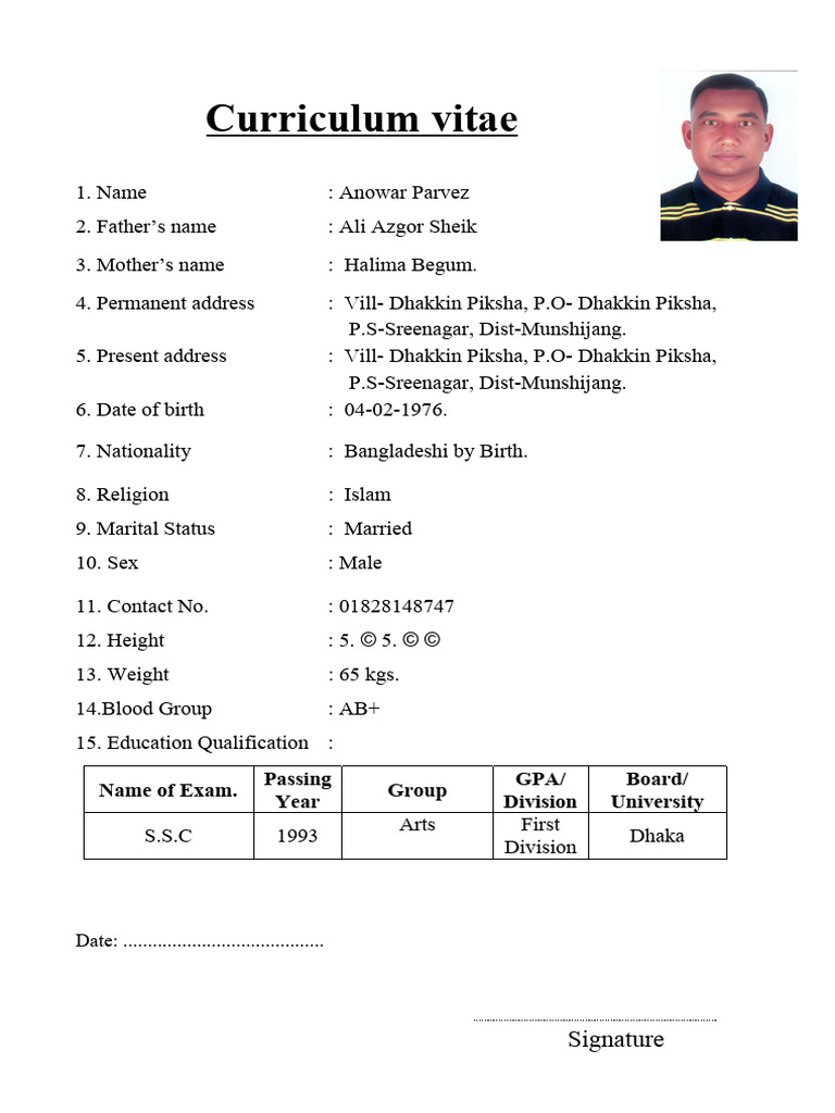 Bio Data English | PDF