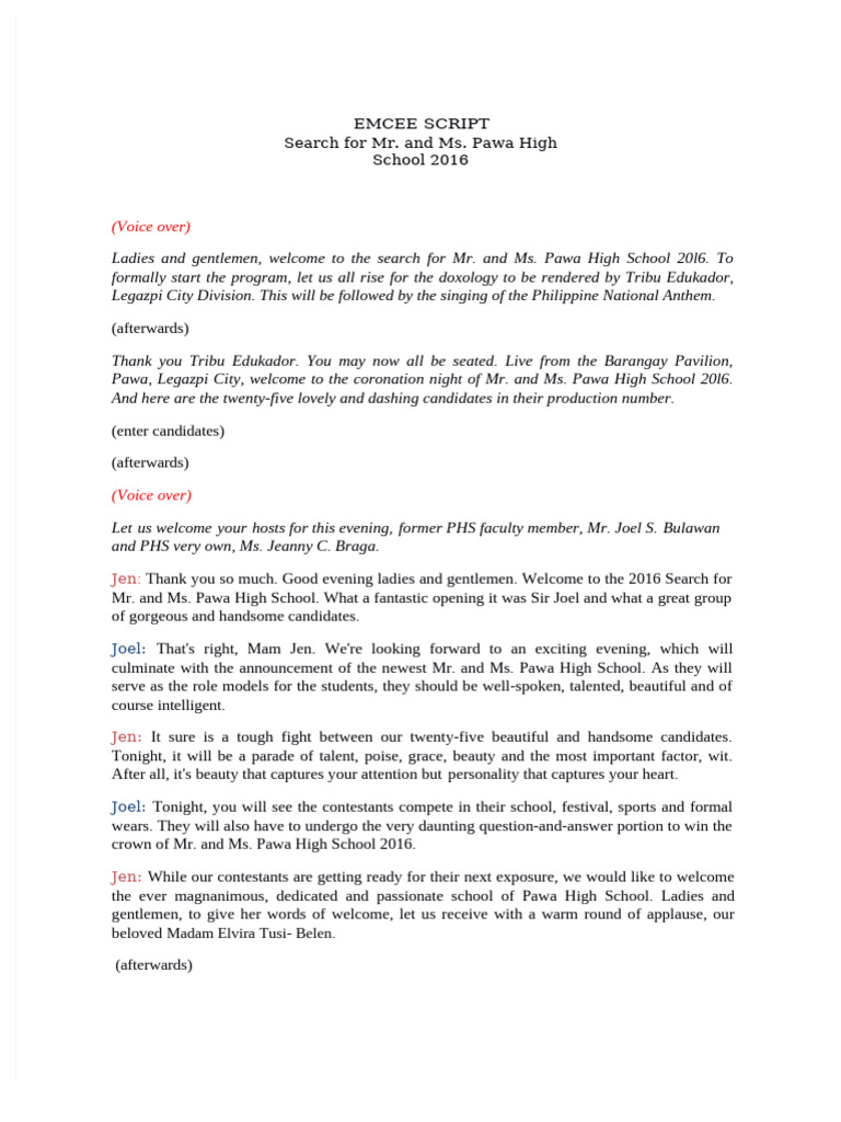 PDF Emcee Script For Pageant | PDF
