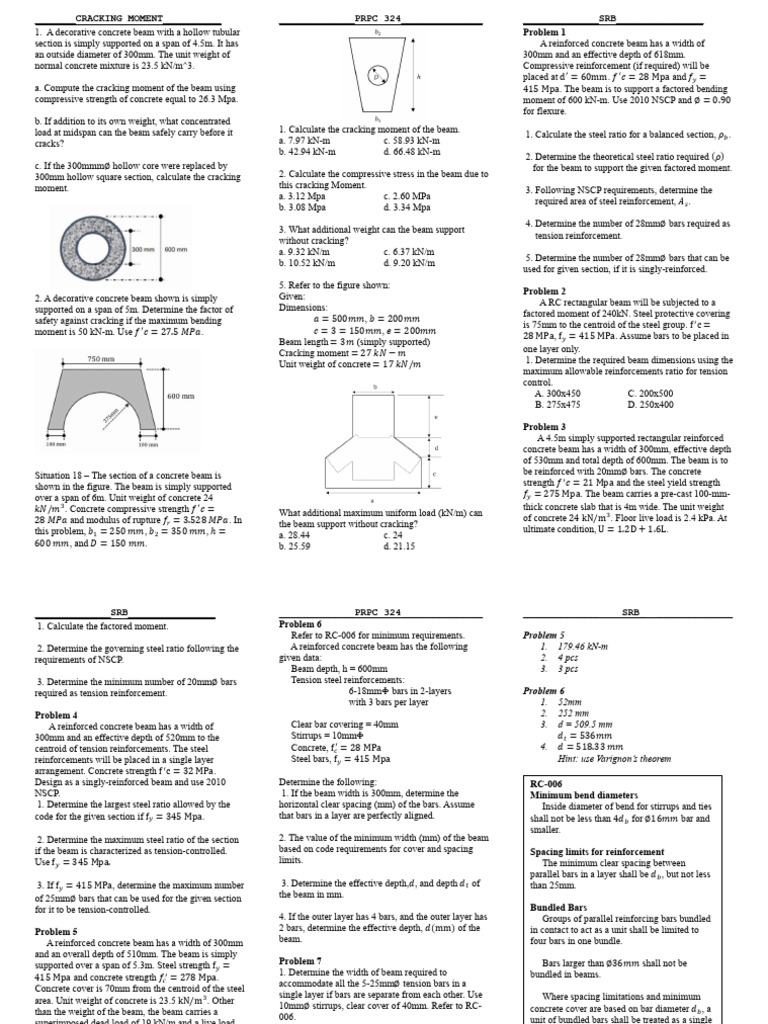 PRPC 324 - Sample Problems I | PDF | Beam (Structure) | Reinforced Concrete