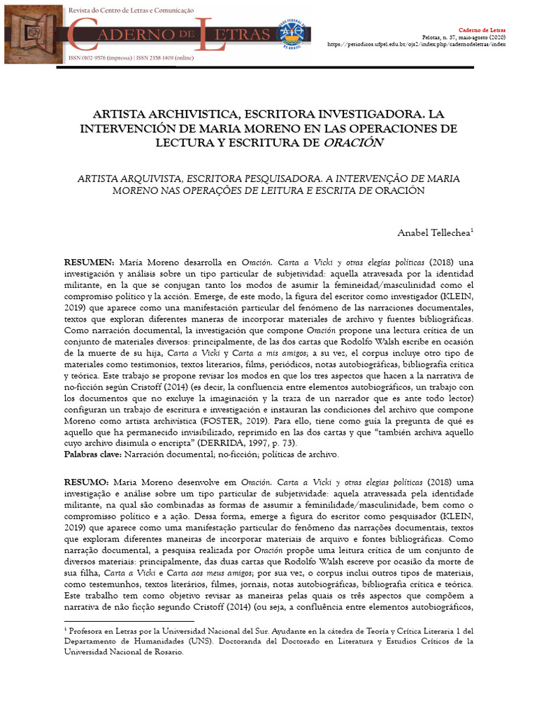 Sobre Oración de María Moreno y Sus Ideas Sobre El Archivo | PDF ...