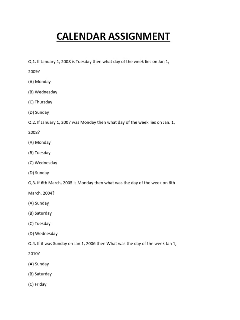 Calendar Assignment | PDF