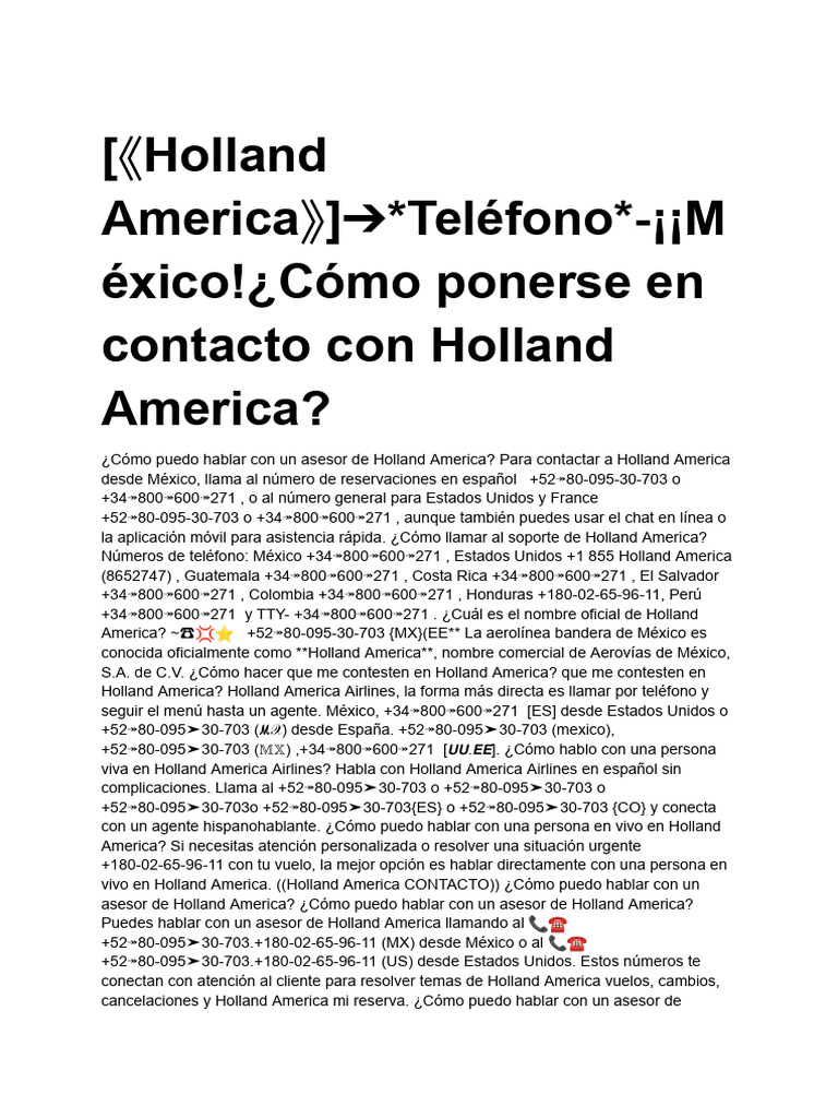 ¿Cómo ponerse en contacto con Holland America? | PDF | Teléfono | Américas