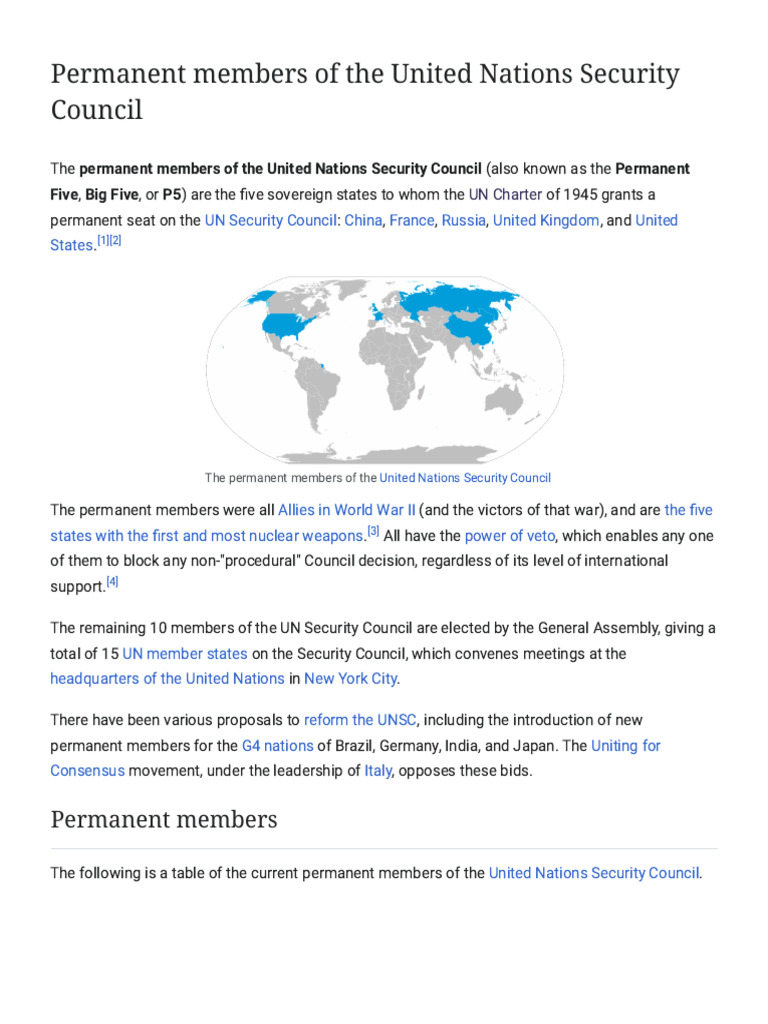 Permanent Members of The United Nations Security Council | PDF ...
