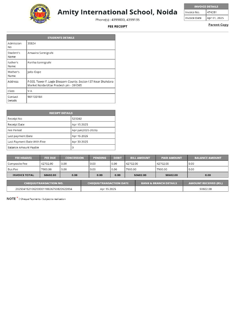 Fee Receipt 2026 02 01 | PDF