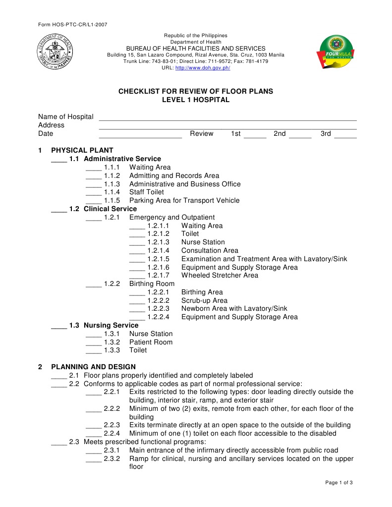 Level 1 Hospital Floor Plan Checklist | PDF | Public Toilet | Hospital