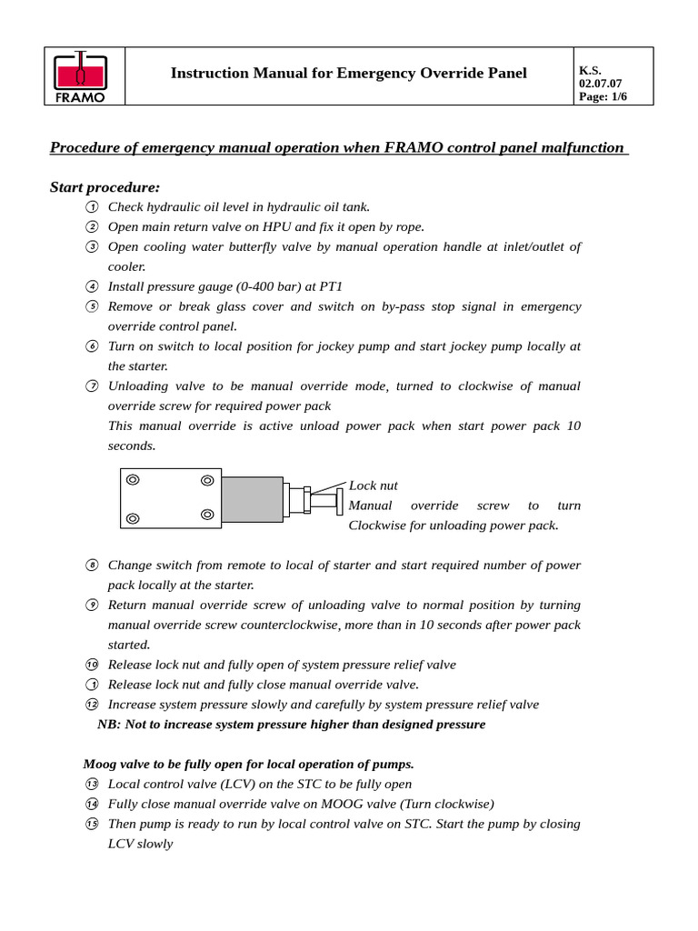 Emergency Manual Operation For Power Pack | PDF | Valve | Pump