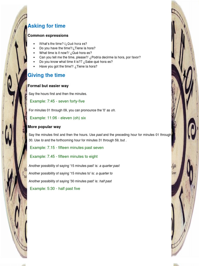 Asking and Telling Time in English | PDF | Language Arts & Discipline