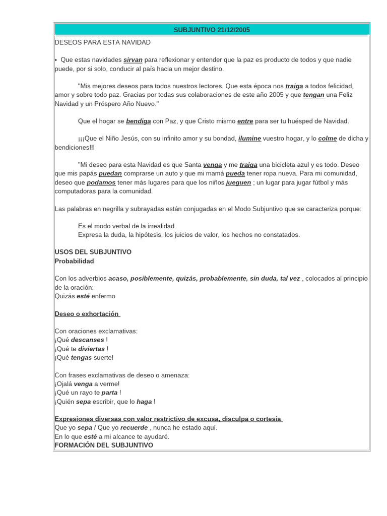 Usos Del Subjuntivo | PDF | Verbo | Lingüística