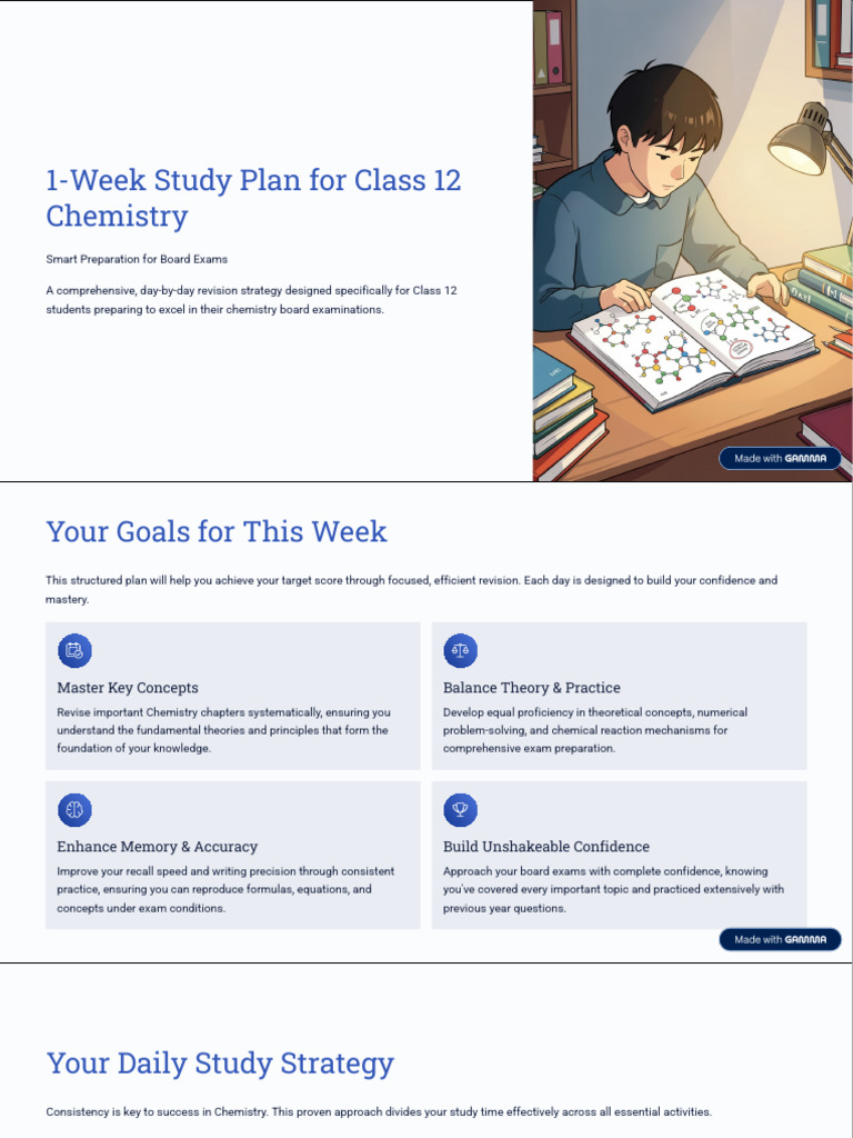 1 Week Study Plan For Class 12 Chemistry | PDF | Adsorption | Chemical ...