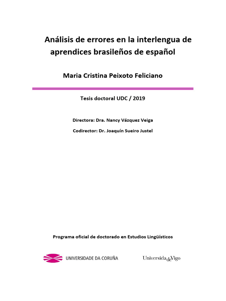 Análisis de Errores en La Interlengua de Aprendices Brasileños de ...