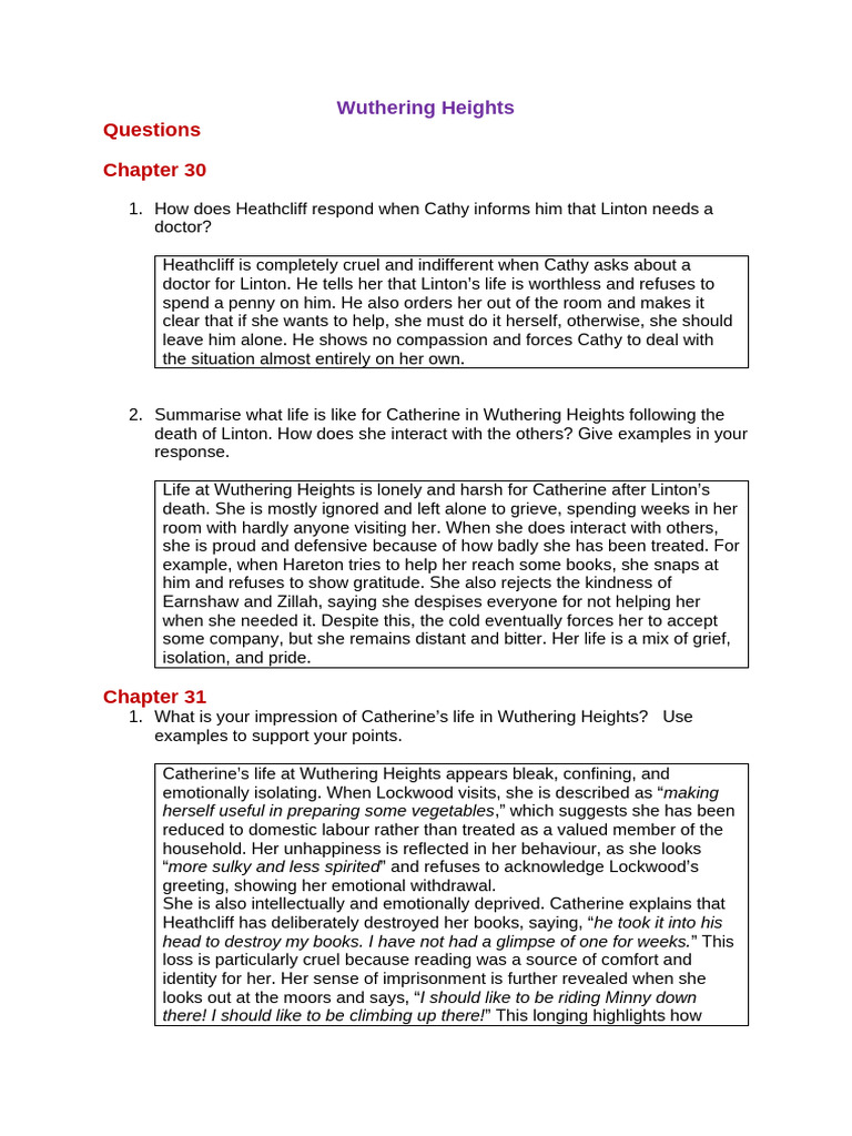 Wuthering Heights CH 30 and 31 | PDF | Wuthering Heights | Heathcliff ...
