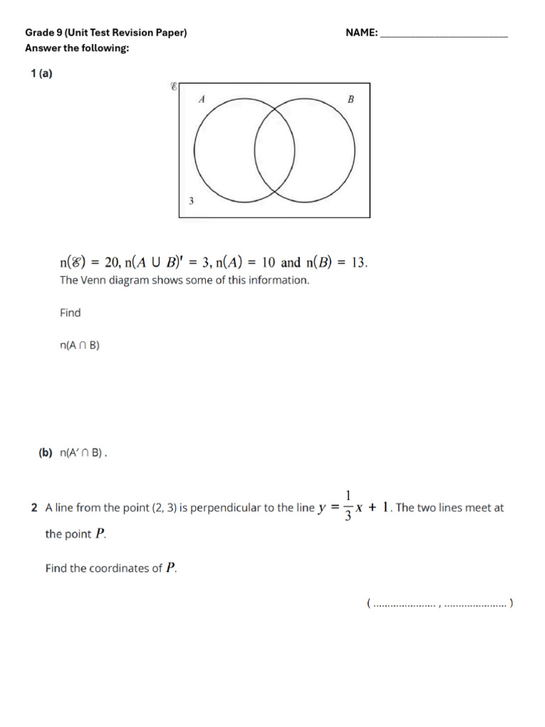 Grade 9 Unit Test 2 Revision Paper 1 | PDF