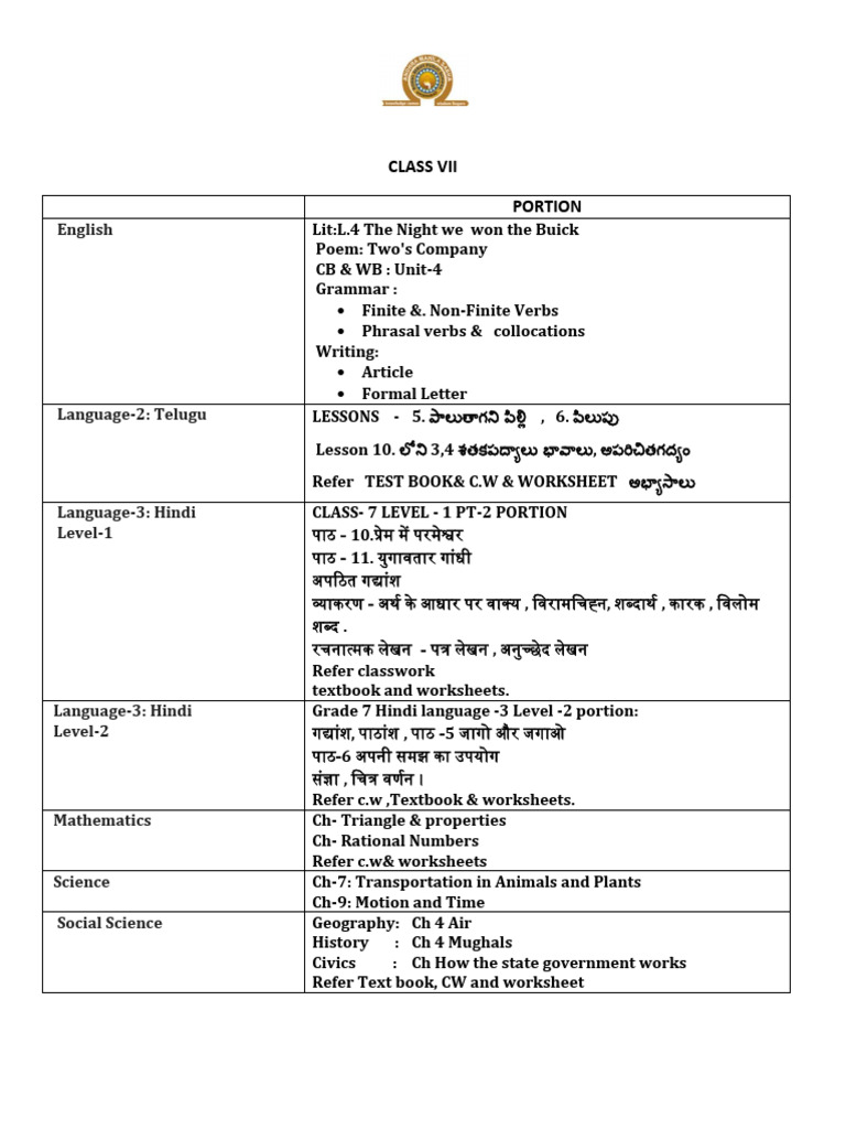 Class Vii Pt 2 Portion | PDF
