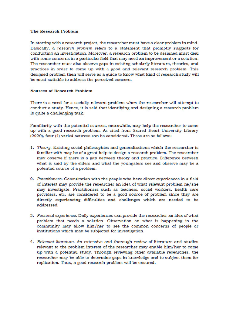 Research Problem and Title | PDF