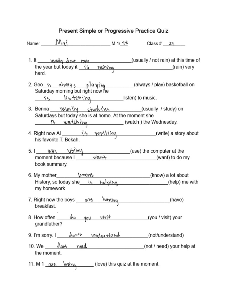 Present Simple or Progressive Quiz Practice | PDF