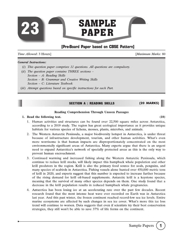 Cbse Cl10 Ead English LLR 2026 Edition Pre-Board Paper 23 | PDF