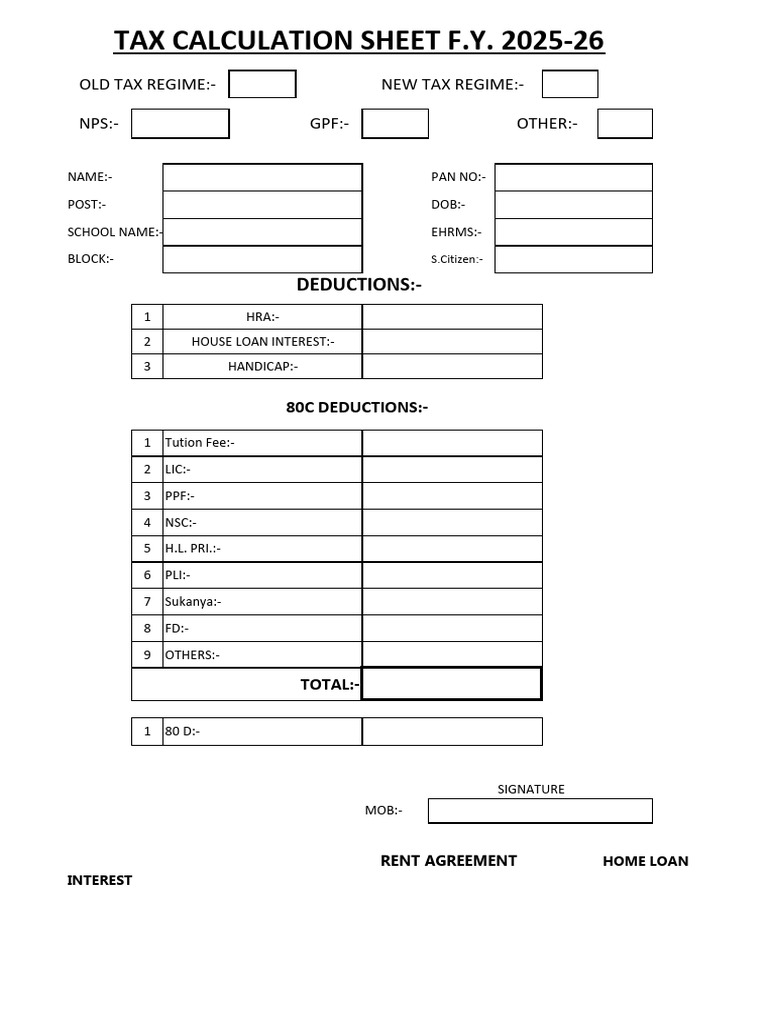 Tax Calculation SHEET | PDF