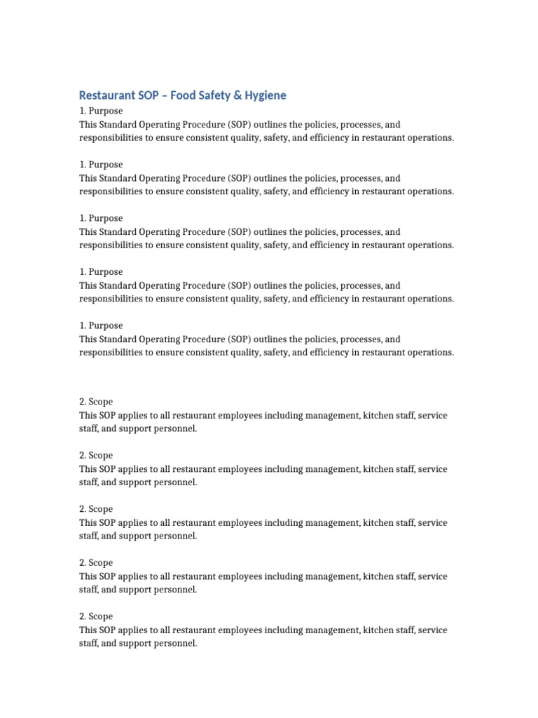Restaurant SOP 3 | PDF | Occupational Safety And Health | Food Safety