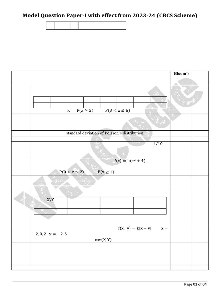 BCS301 Model Set 1 Paper | PDF | Probability Theory | Applied Mathematics