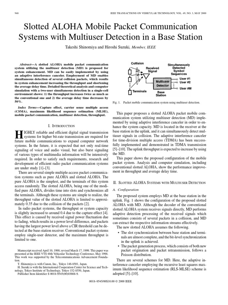 Slotted ALOHA Mobile Packet Communication Systems With Multiuser Detection in A Base Station ...