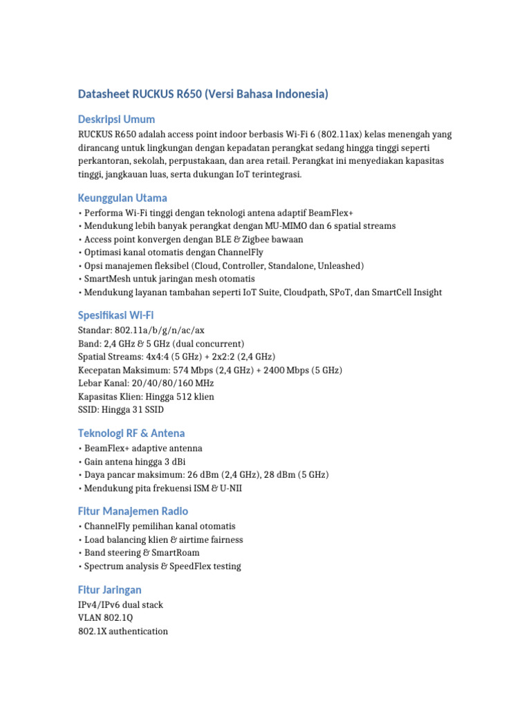 Datasheet Ruckus r650 Id | PDF