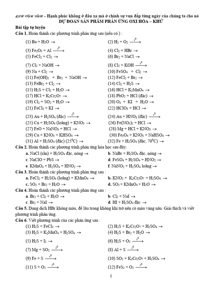 Bai Tap Du Doan San Pham Phan Ung Oxi Hoa Khu | PDF