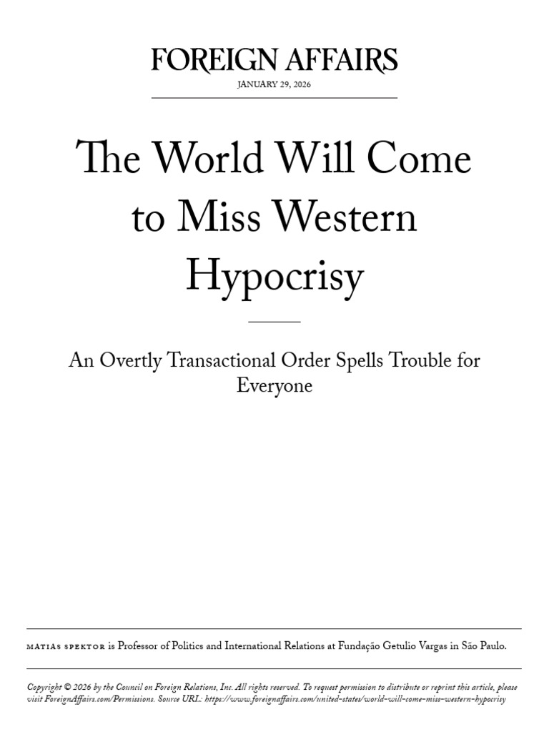 The World Will Come To Miss Western Hypocrisy 2026 01-29-10 02 | PDF ...
