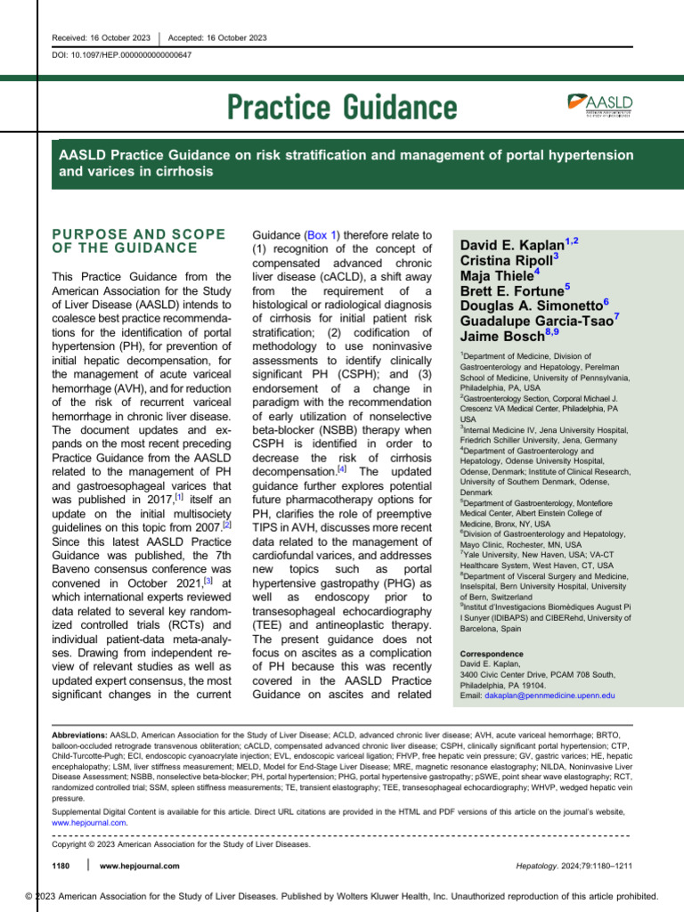 AASLD Practice Guidance on Risk Stratification and Management of Portal ...
