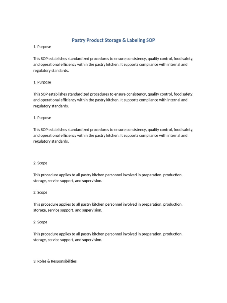 SOP Pastry Product Storage | PDF | Food Safety | Regulatory Compliance