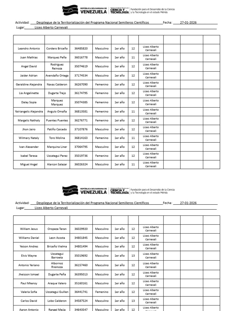 27-01-2026 Asistencia Normal Plan Territorial Liceo Alberto Carnevali | PDF