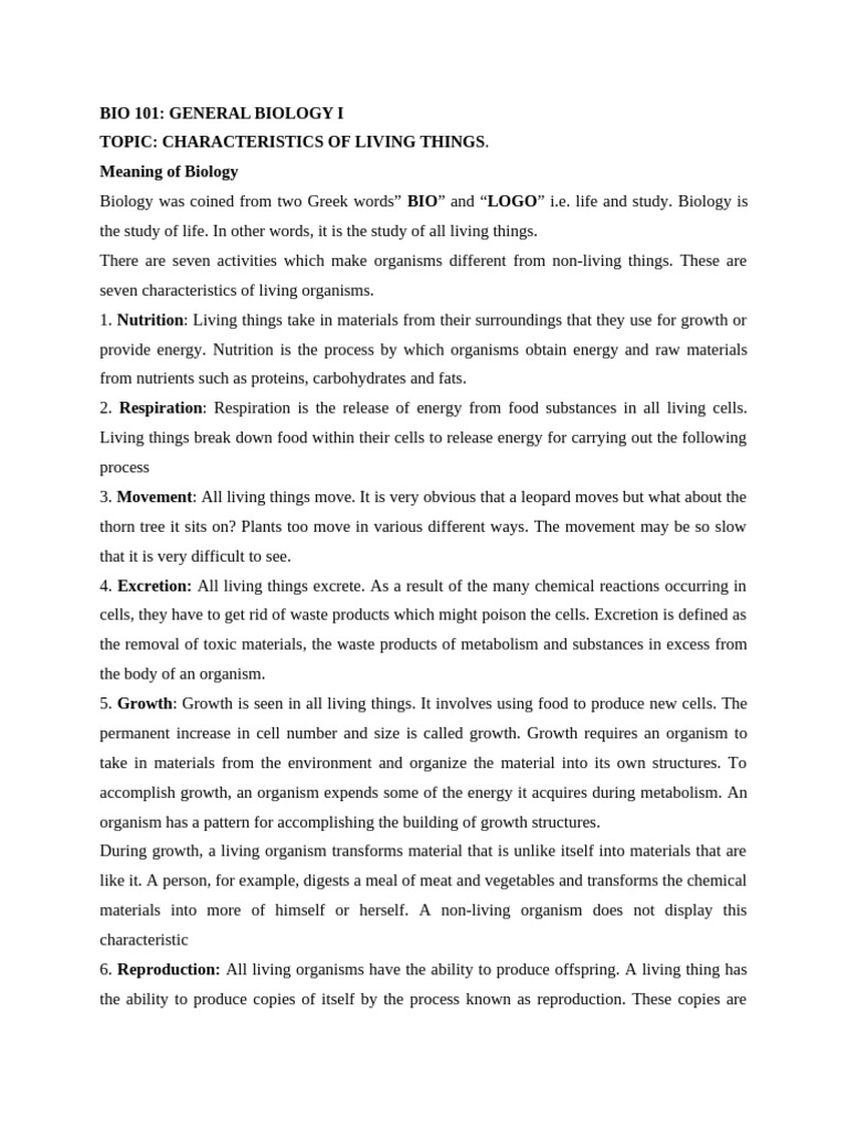 BIO 101 Lecture Note (Part 1) | PDF | Taxonomy (Biology) | Nutrition