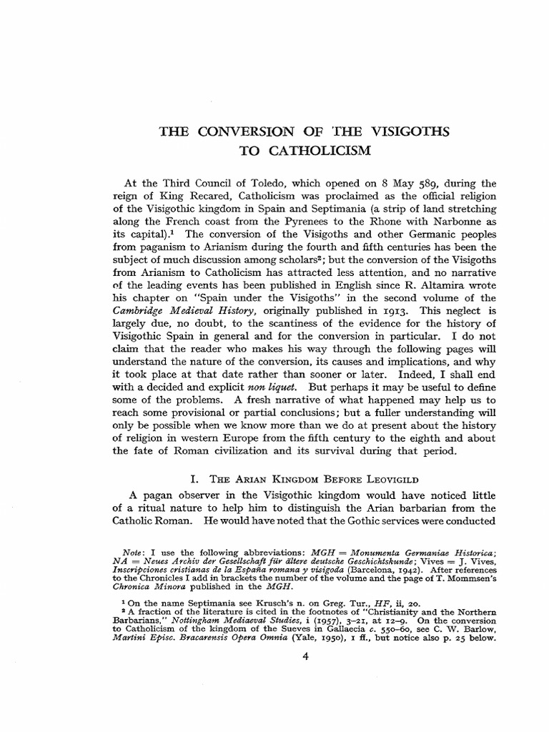 The Conversion of The Visigoths To Catholicism | PDF