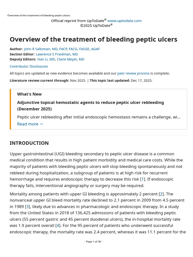 Overview of The Treatment of Bleeding Peptic Ulcers | PDF | Hemostasis ...