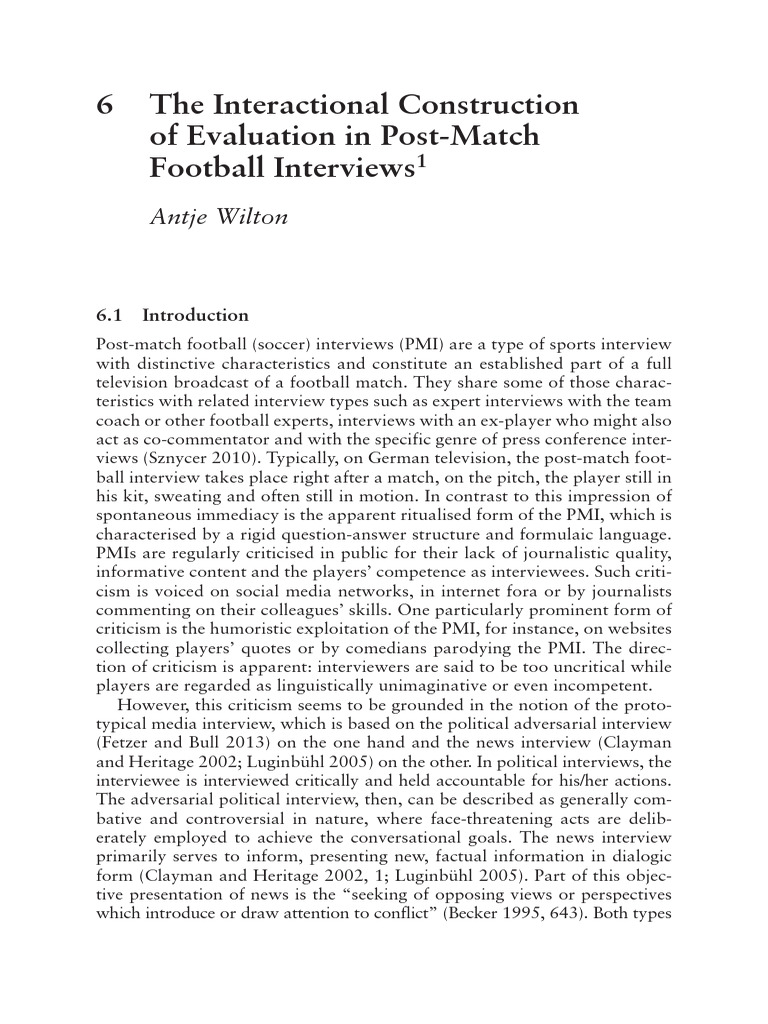 The Interactional Construction of Evaluation in Post-Match Football ...