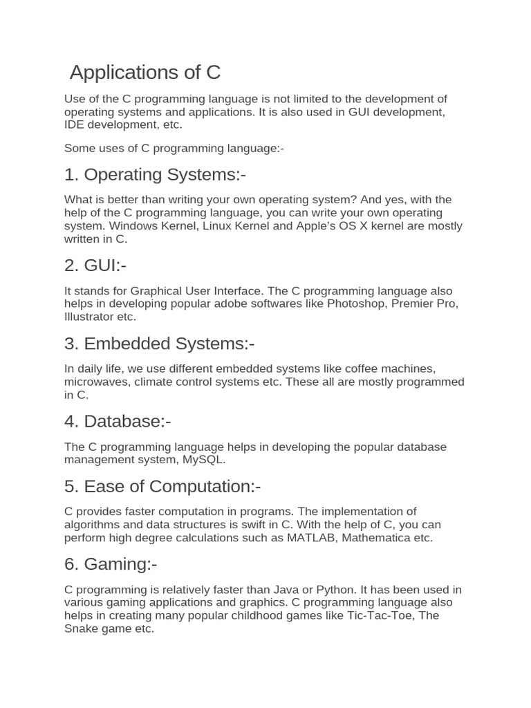 Application of C | PDF | Operating System | Programming Language