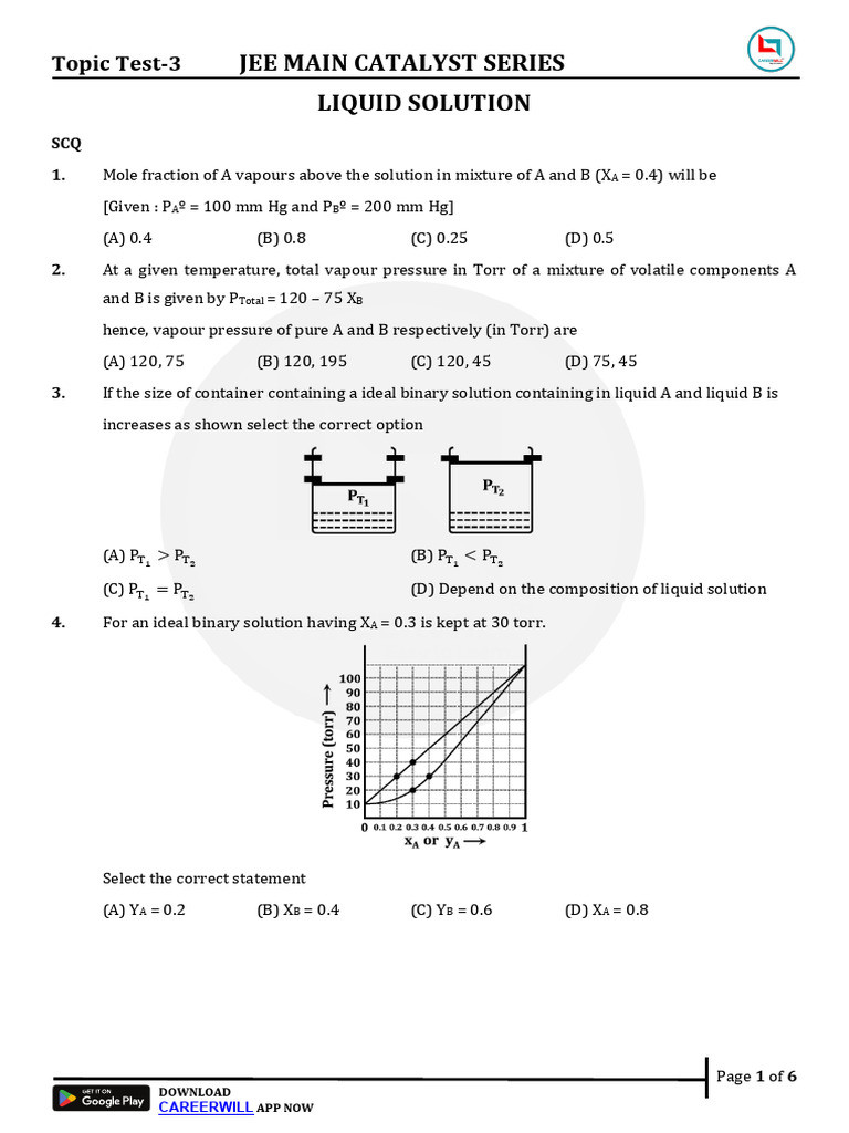 Liquid Solution - (Questions) | PDF | Vapor | Quantity