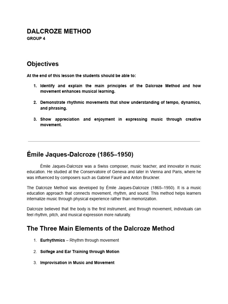 Dalcroze Method Written Report g4 | PDF | Musicology | Performing Arts