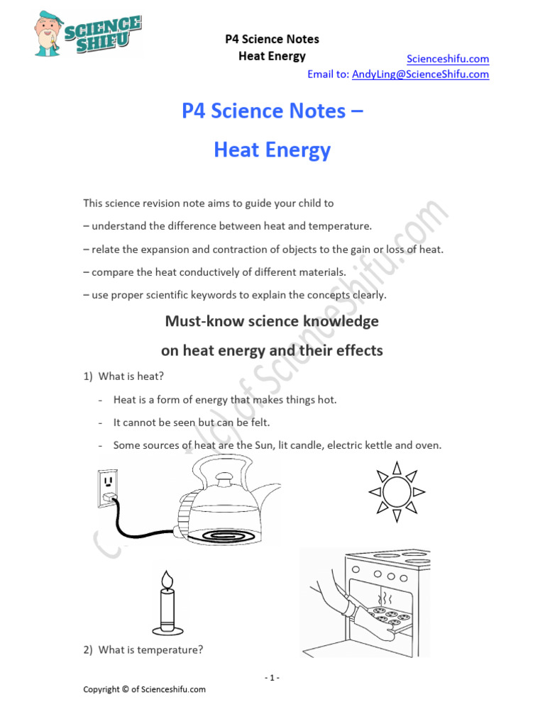 Scienceshifu - P4 Science Notes - Heat Energy | PDF | Heat | Thermal ...