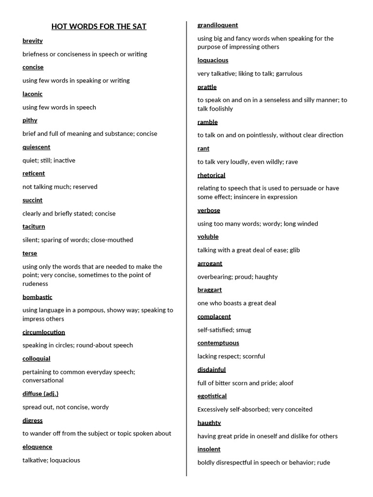 Hot Words For The Sat | PDF