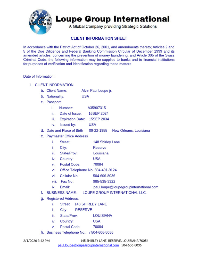 LGI-client Information Sheet On LGI - Docx-New Passport | PDF
