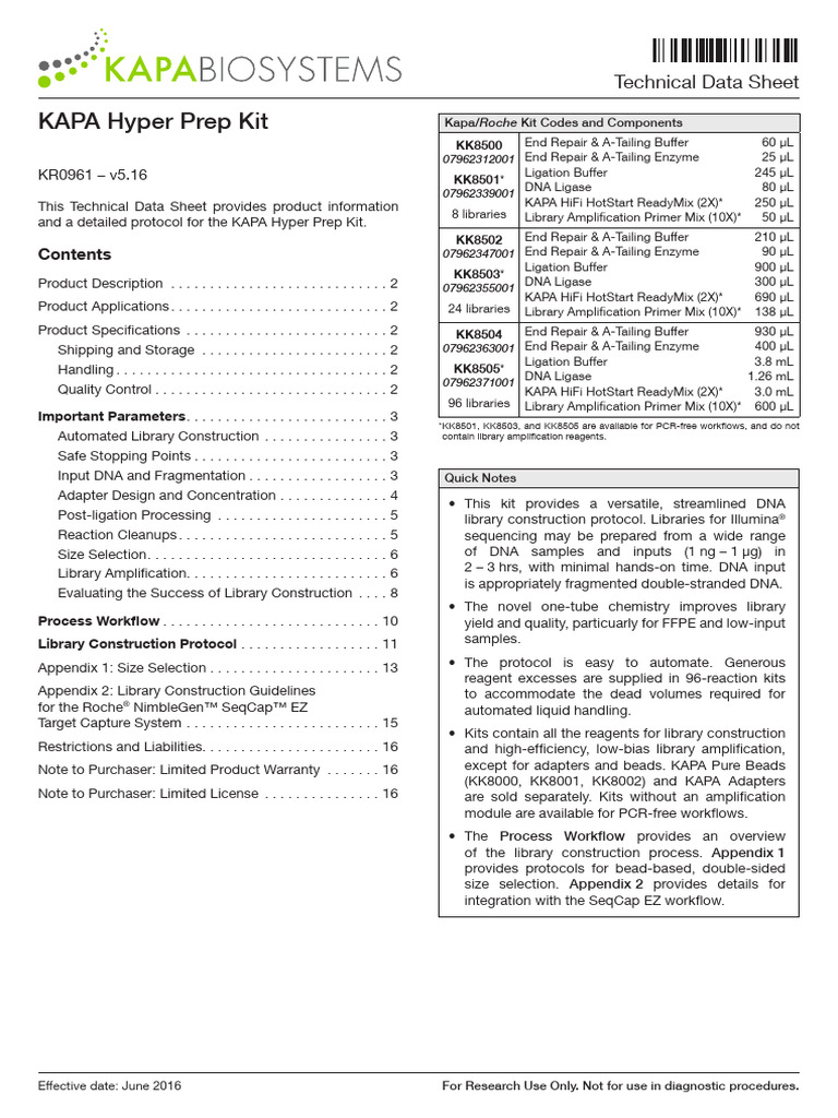 KAPA Hyper Prep Kit 1 | PDF | Polymerase Chain Reaction | Dna Sequencing