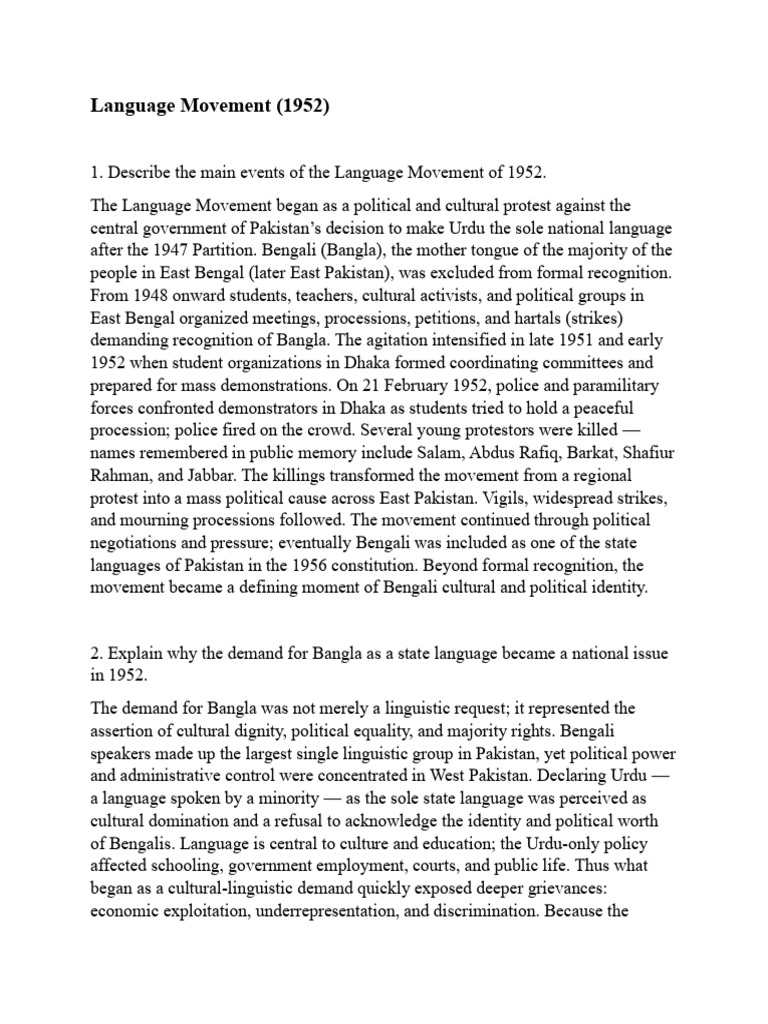 Language Movement and Liberation War | PDF