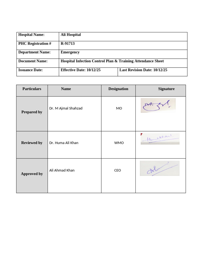 4.1 HIC Plan and Training Attendance Sheet | PDF | Hand Washing | Infection