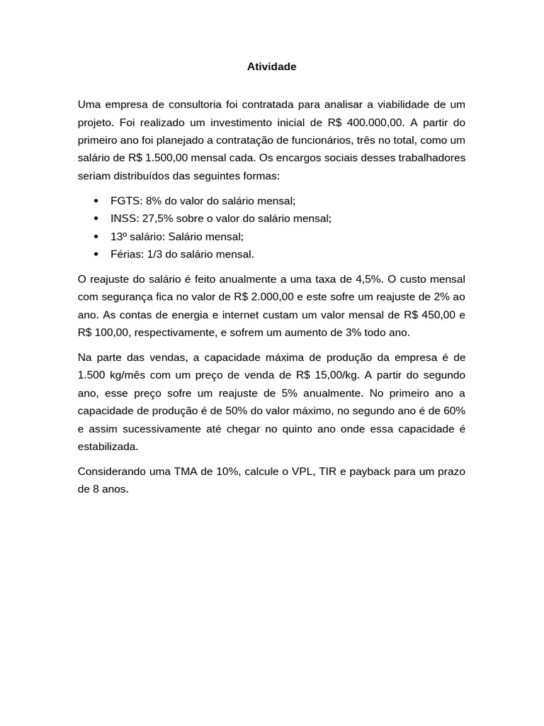 Atividade - Viabilidade de Projeto | PDF