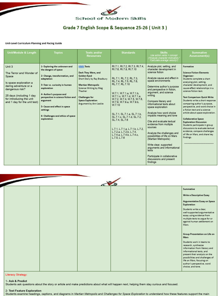 Scope & Sequence Unit 3 | PDF | Space Exploration | Essays