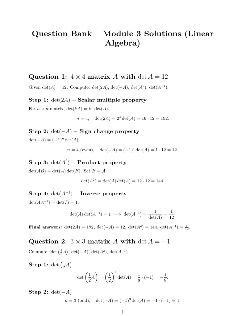 Linear Algebra Module 3 Solutions-1 | PDF | Eigenvalues And ...