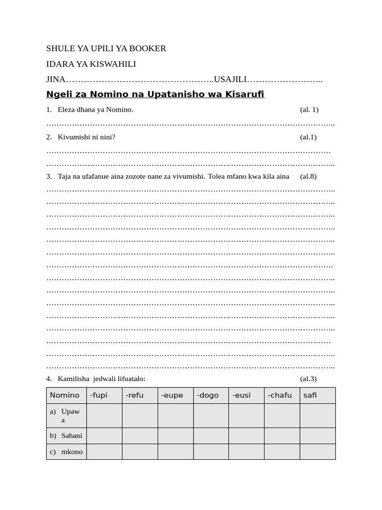 Ngeli Za Nomino Na Upatanisho Wa Kisarufi | PDF
